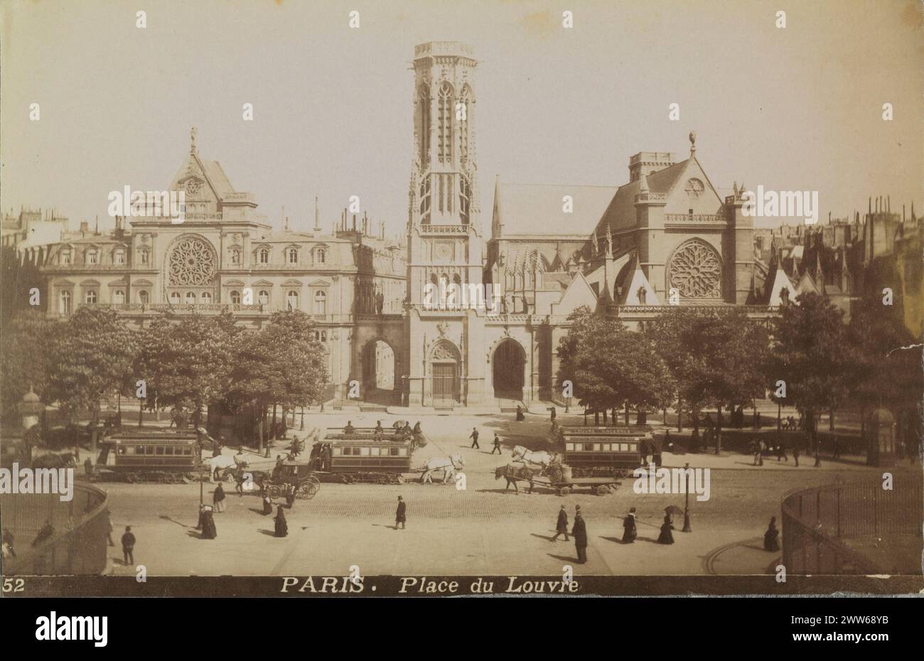 Vintage black and white photo of the Place du Louvre square in Paris ...