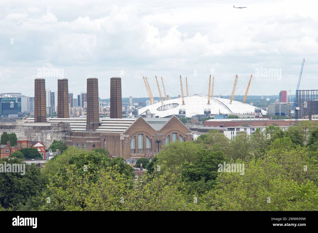 View of O2 Arena (Millennium Dome) and Greenwich Power Station, from ...