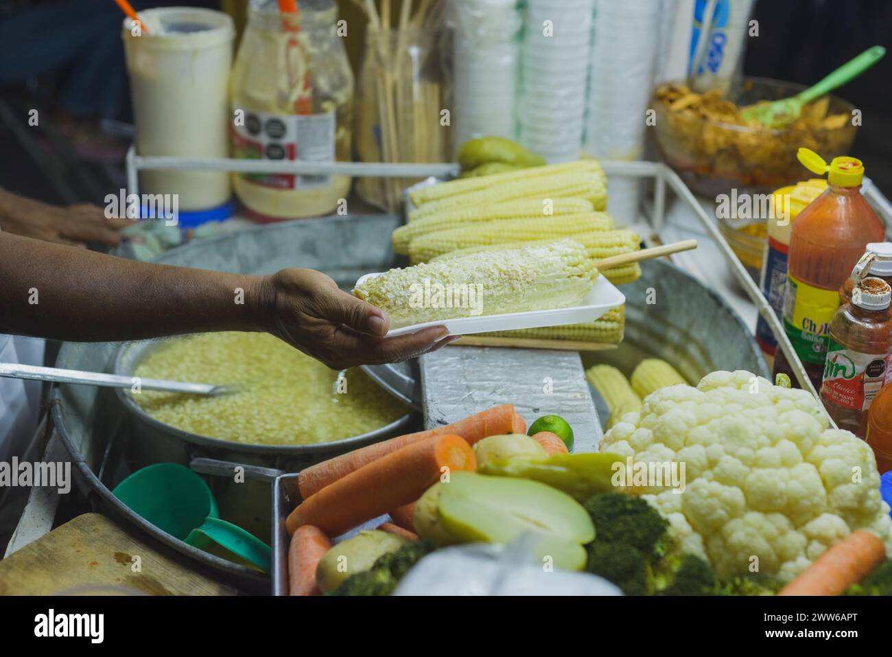 Boiled corn stand, typical Mexican street food. Food stall Stock Photo ...