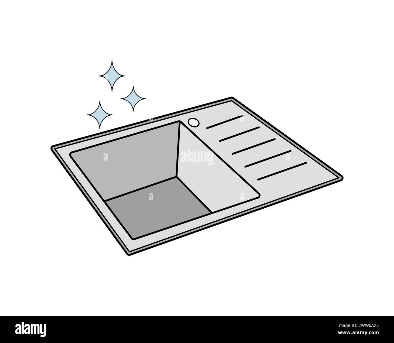 Shiny sparkling kitchen sink icon with stars. Outline isolated vector ...