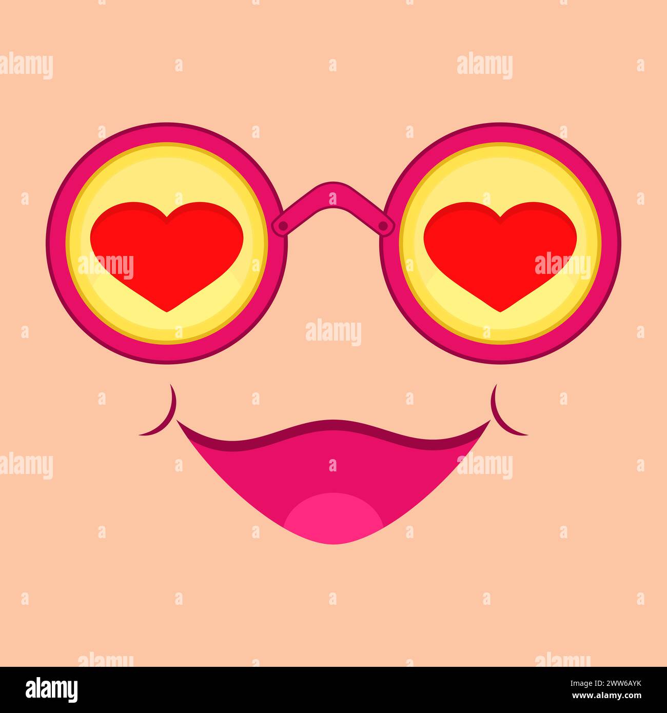 Glasses with hearts on face with a smile. Vector drawing in cartoon ...