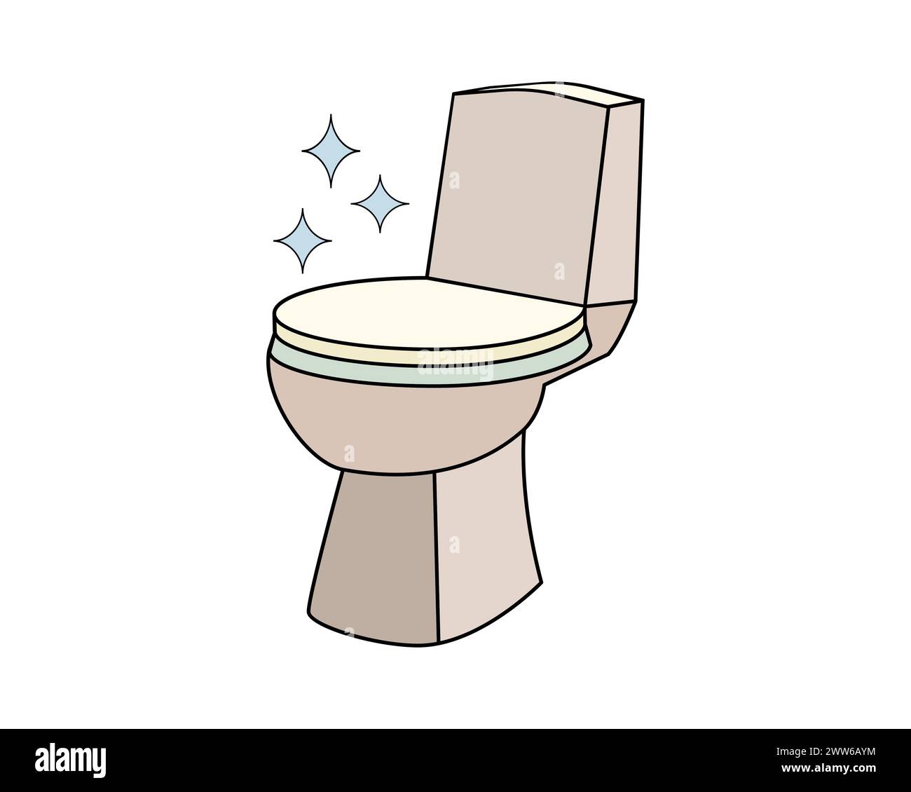 Shiny sparkling toilet bowl with stars. Outline icon, isolated on white ...