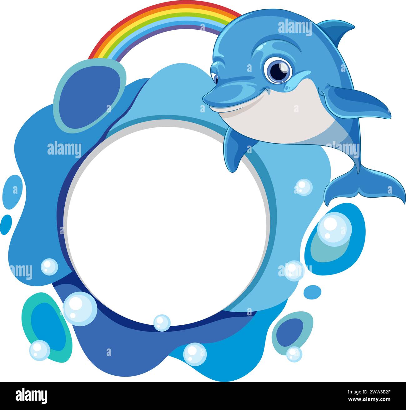 Cute dolphin cartoon with colorful rainbow and bubbles Stock Vector ...