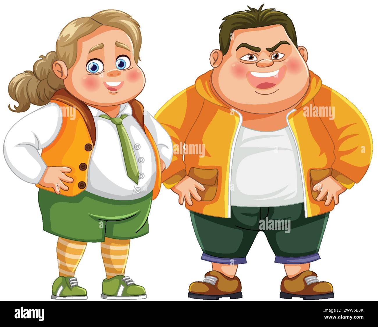 Two happy cartoon characters posing side by side Stock Vector Image ...