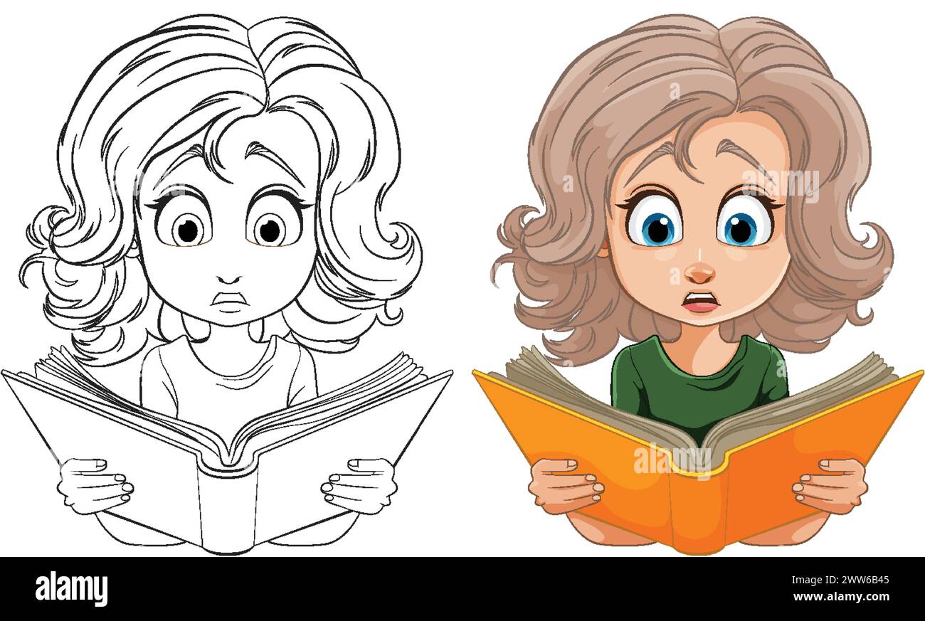 Colorful vector of a girl amazed by a story Stock Vector Image & Art ...