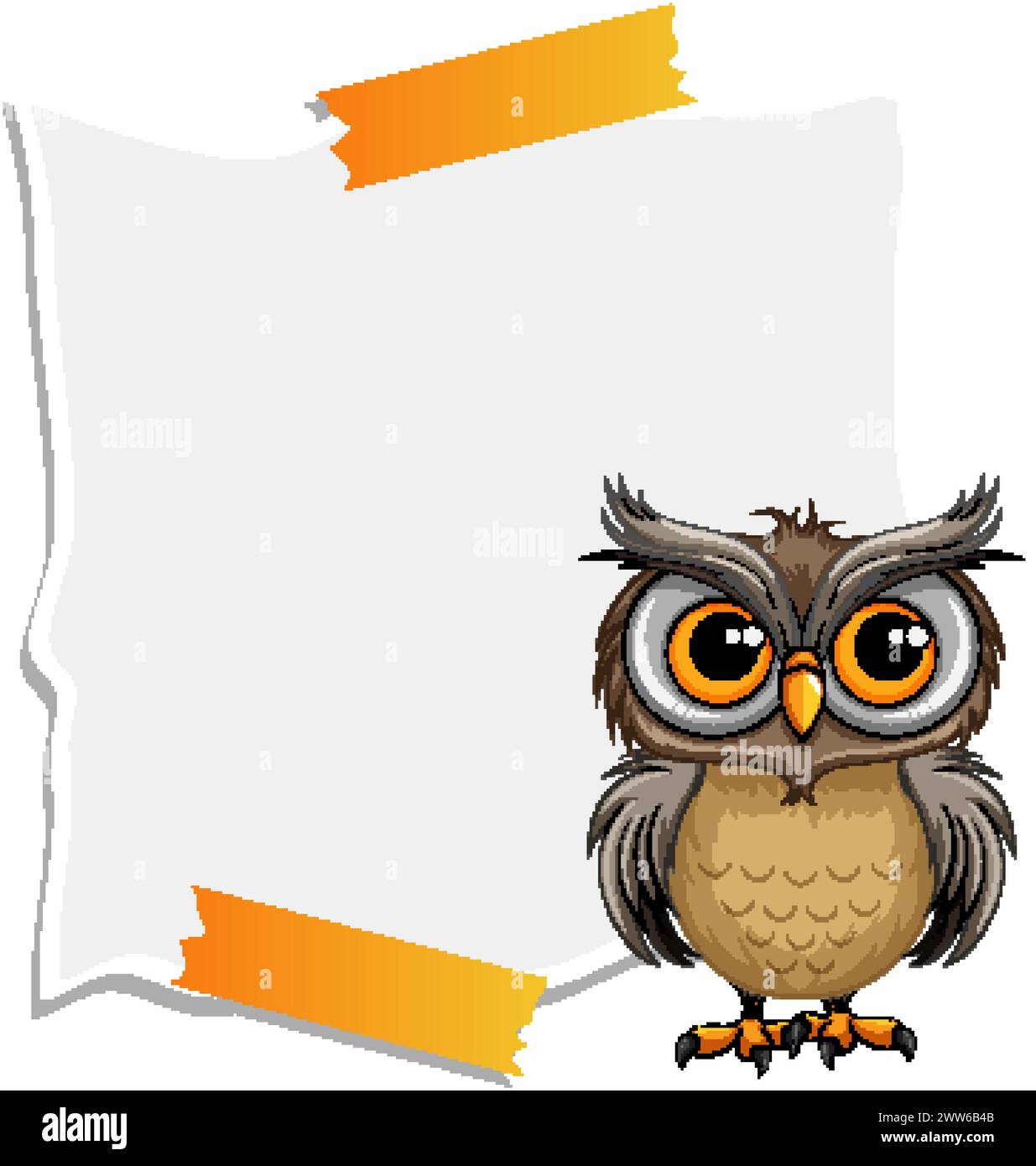 Vector illustration of an owl beside a blank sign Stock Vector Image ...