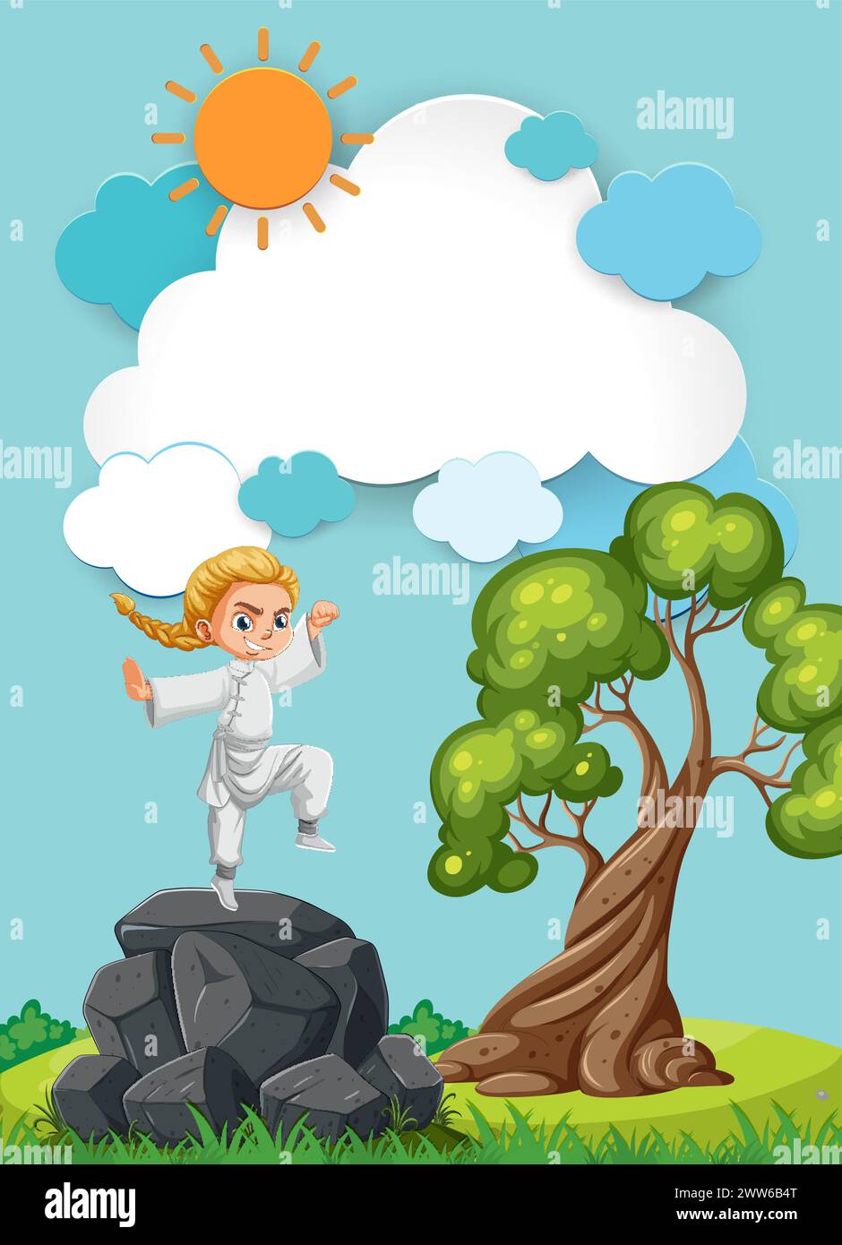 Animated child in karate uniform training outside Stock Vector Image ...