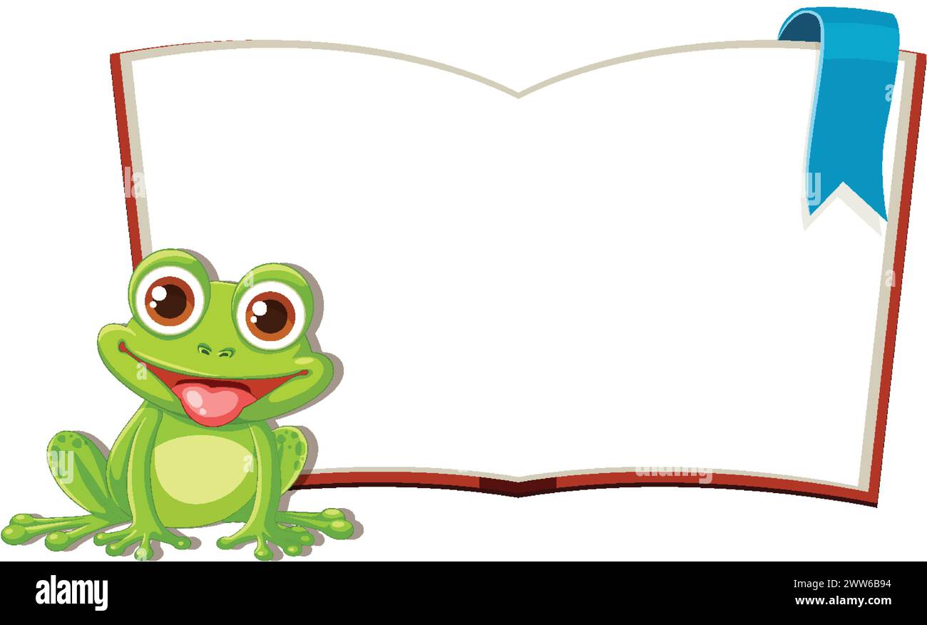 Cartoon frog sitting beside a blank open book Stock Vector Image & Art ...