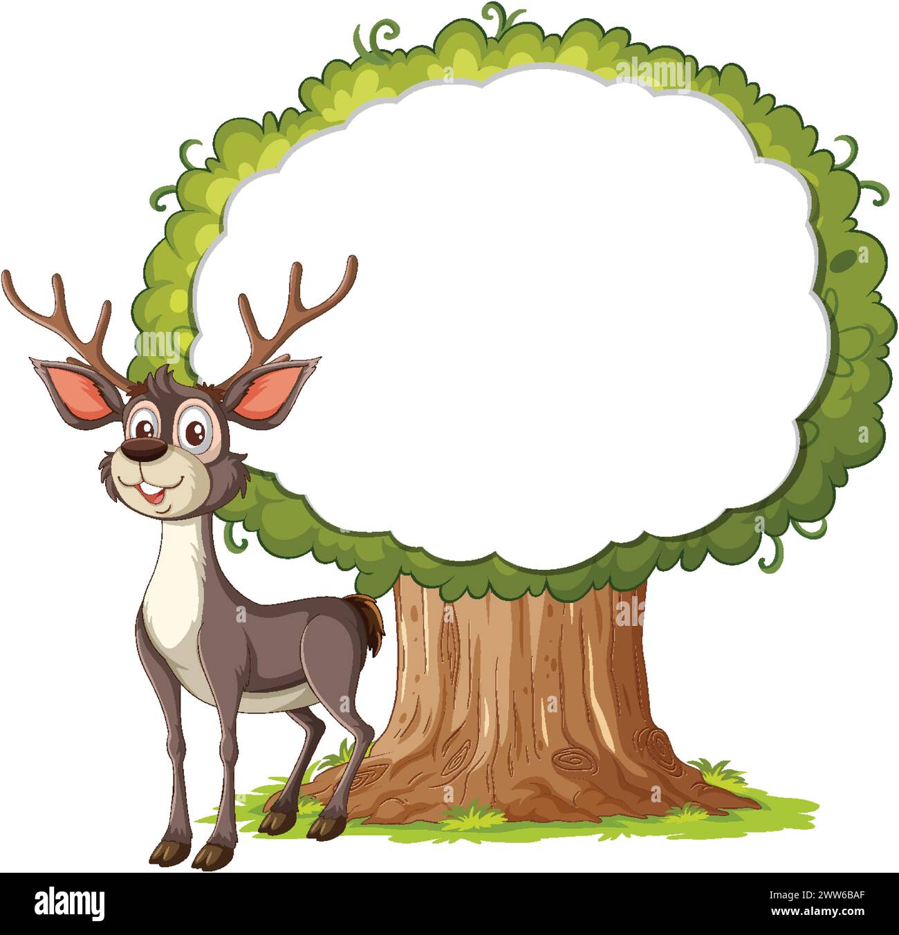 Cartoon deer standing next to a tree with empty space Stock Vector ...