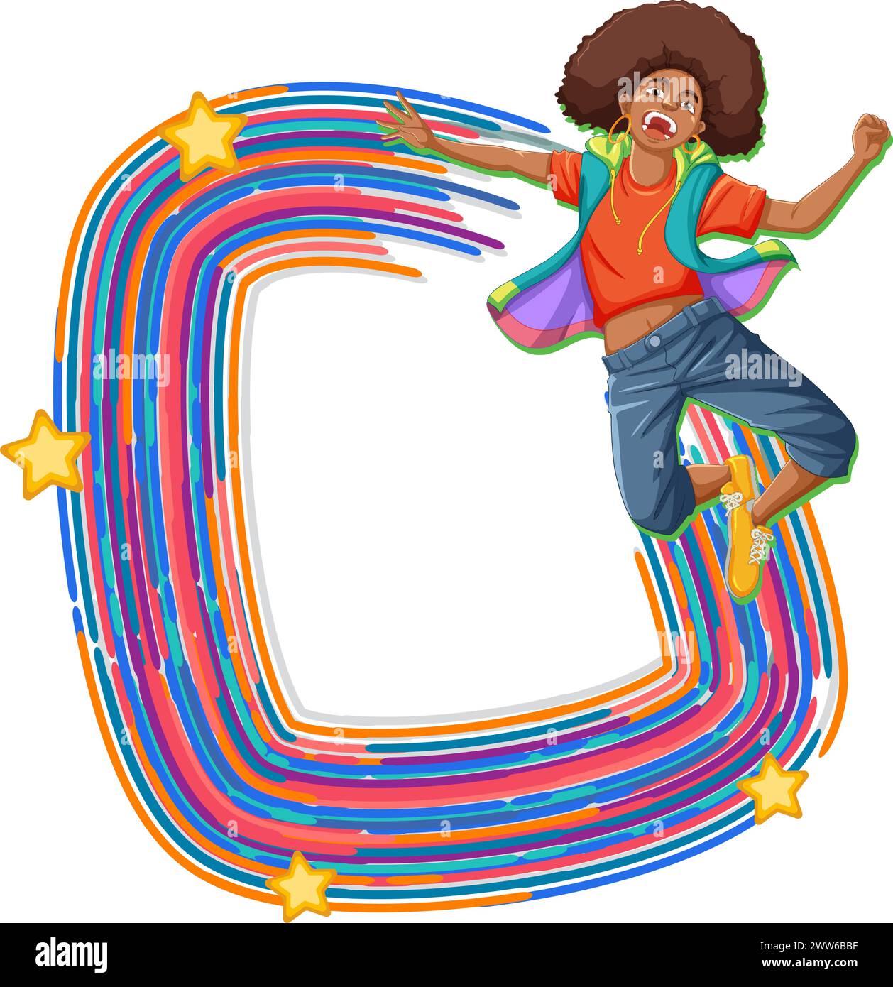 Animated character jumping with colorful abstract background Stock ...