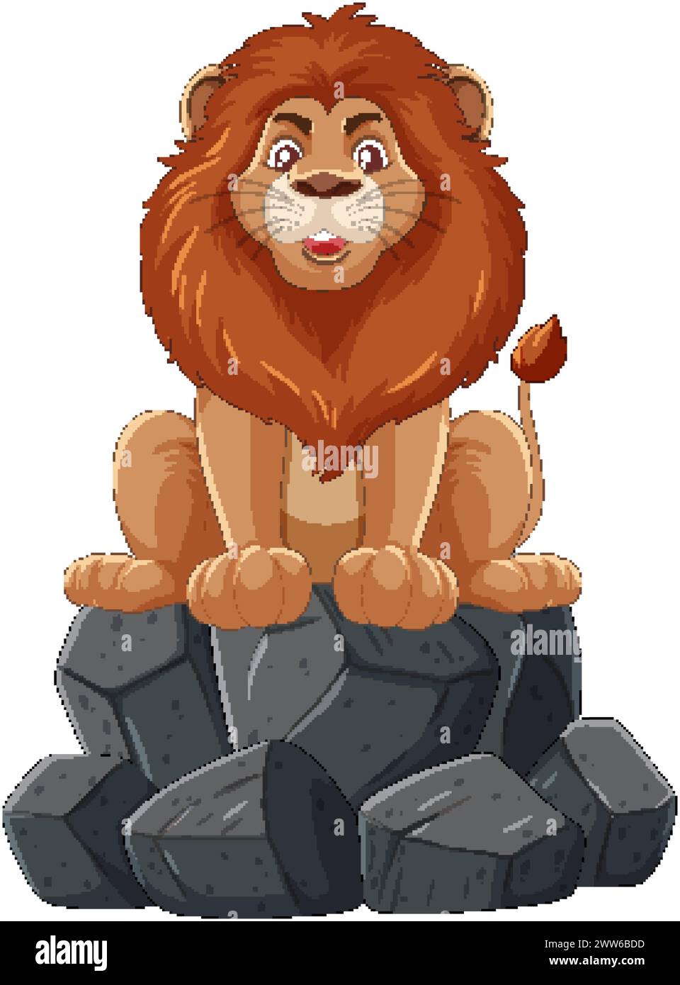 Cartoon lion perched atop a pile of stones Stock Vector Image & Art - Alamy
