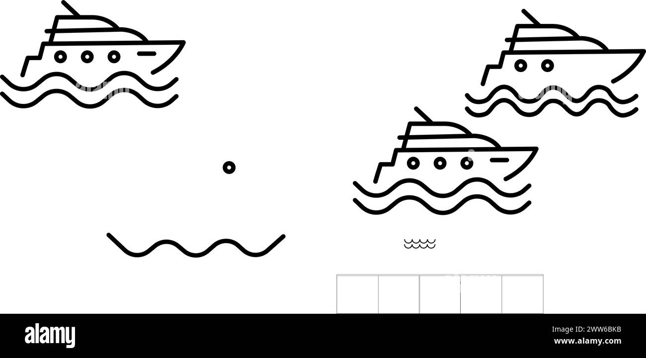 Ship and boat line icon set. water transport symbol. vessels for sea ...