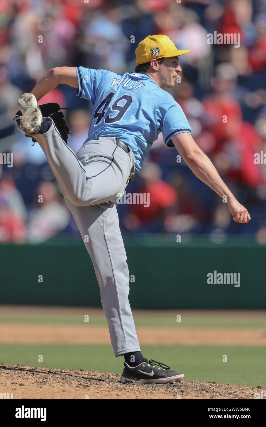 Clearwater, FL: Tampa Bay Rays relief pitcher Kevin Kelly (49) delivers ...