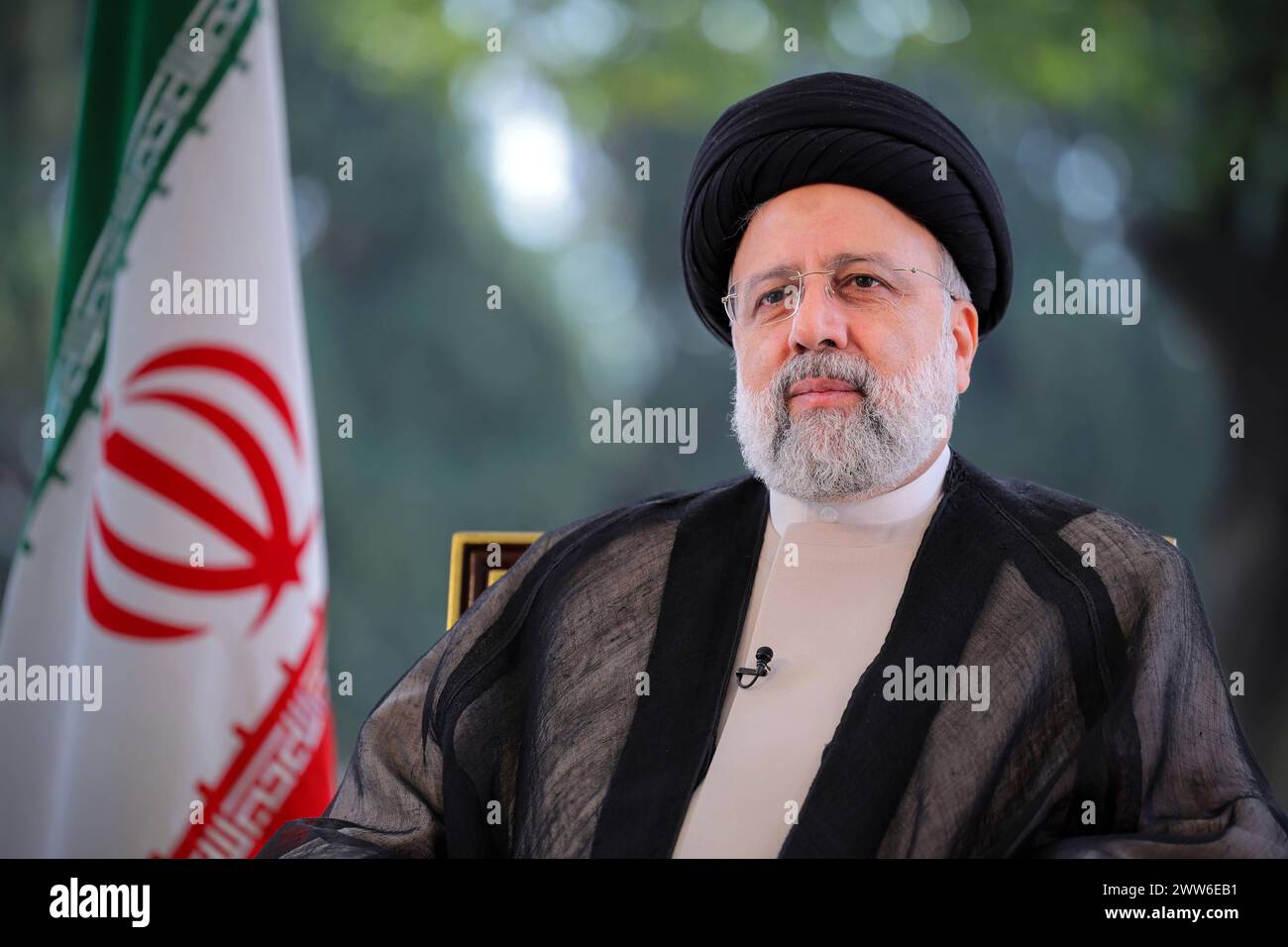 Iranian President Ebrahim Raisi delivers a speech on the occasion of ...