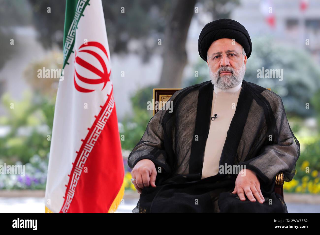 Iranian President Ebrahim Raisi delivers a speech on the occasion of ...