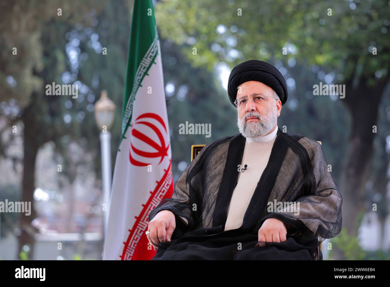 Iranian President Ebrahim Raisi delivers a speech on the occasion of ...