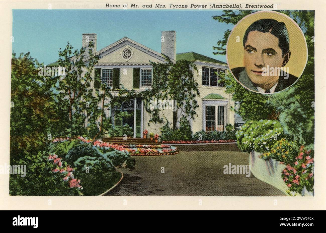 HOME OF MR. AND MRS. TYRONE POWER (ANNABELLA), BRENTWOOD postcard from ...