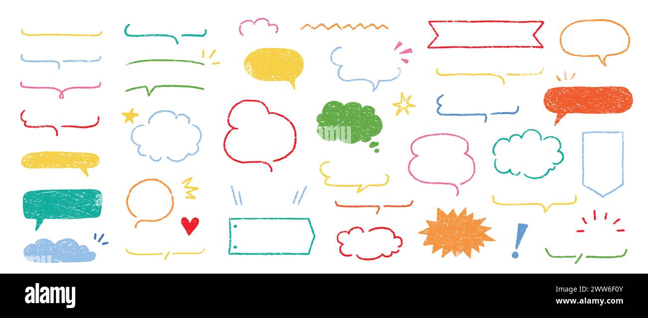 Cute crayon frame speech bubble set. Crayon chalk background speech ...