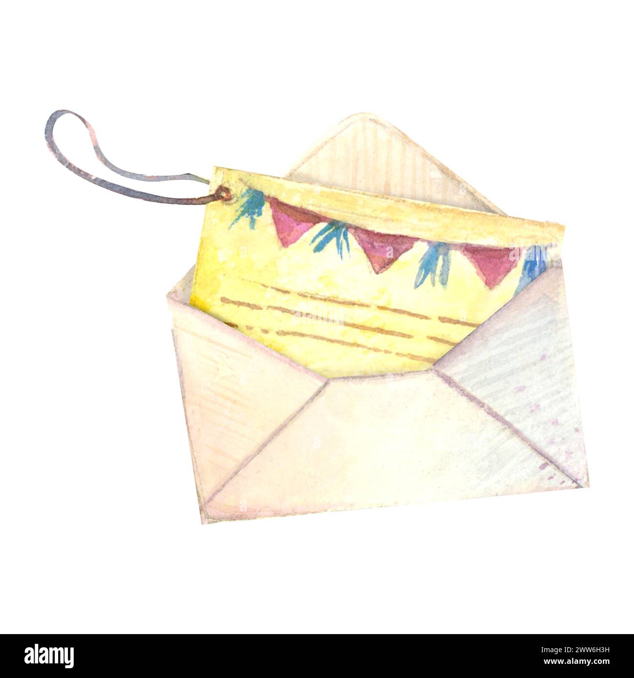 Card invitation greeting envelope watercolor drawing. Party postcard ...