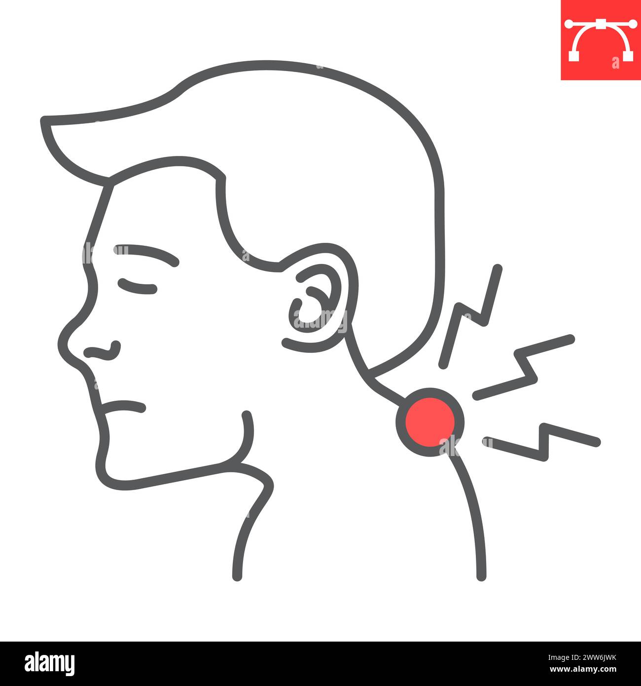 Neck pain line icon, body pain and human disease, neckache vector icon ...