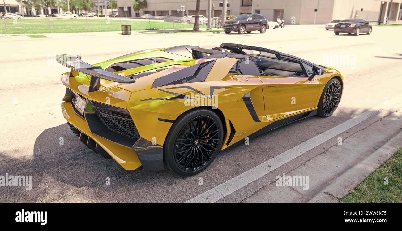 Miami Beach, Florida USA - April 15, 2021: yellow Lamborghini Aventador ...