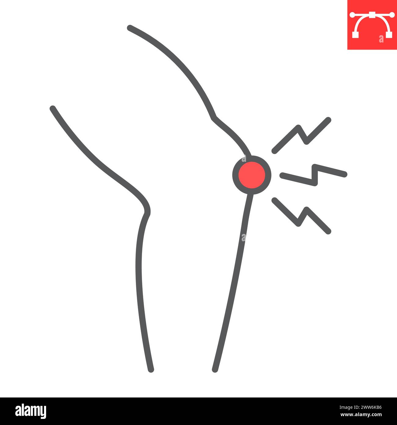 Knee pain line icon, body pain and human disease, meniscus trauma ...