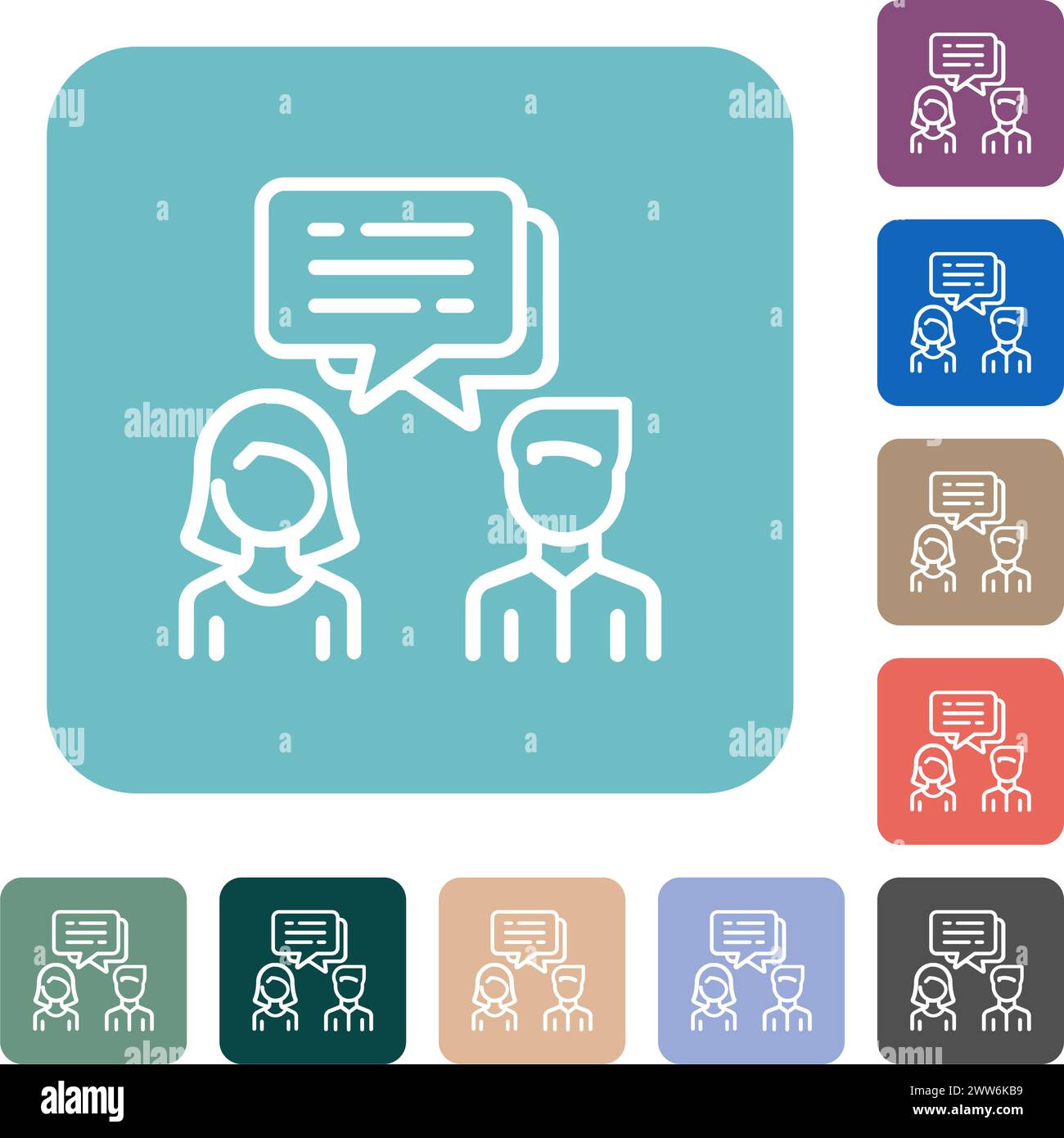 Dialogue outline white flat icons on color rounded square backgrounds ...