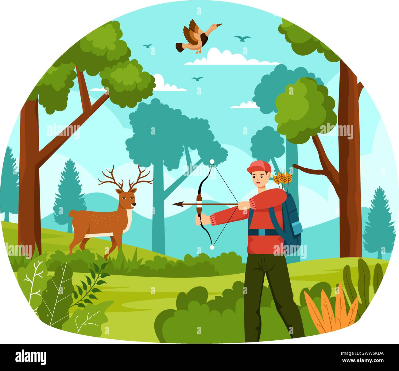 Hunting Vector Illustration with Hunter Rifle or Weapon for Shooting to ...