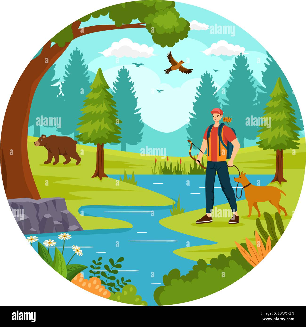 Hunting Vector Illustration with Hunter Rifle or Weapon for Shooting to ...