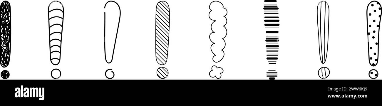 Doodle exclamation mark hand drawn sketch vector illustration set ...