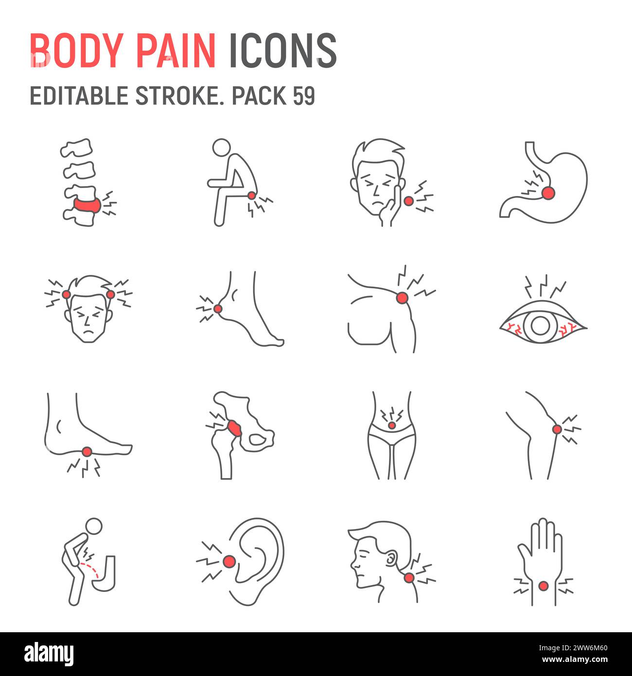 Body pain line icon set, human disease collection, vector graphics ...
