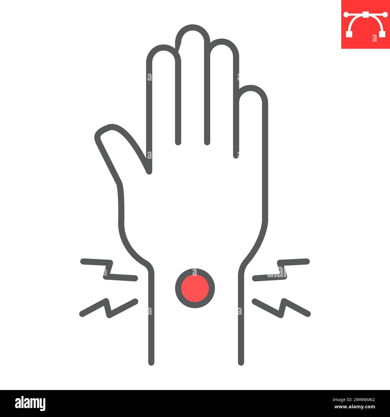 Wrist pain line icon, body pain and human disease, wrist ache vector ...