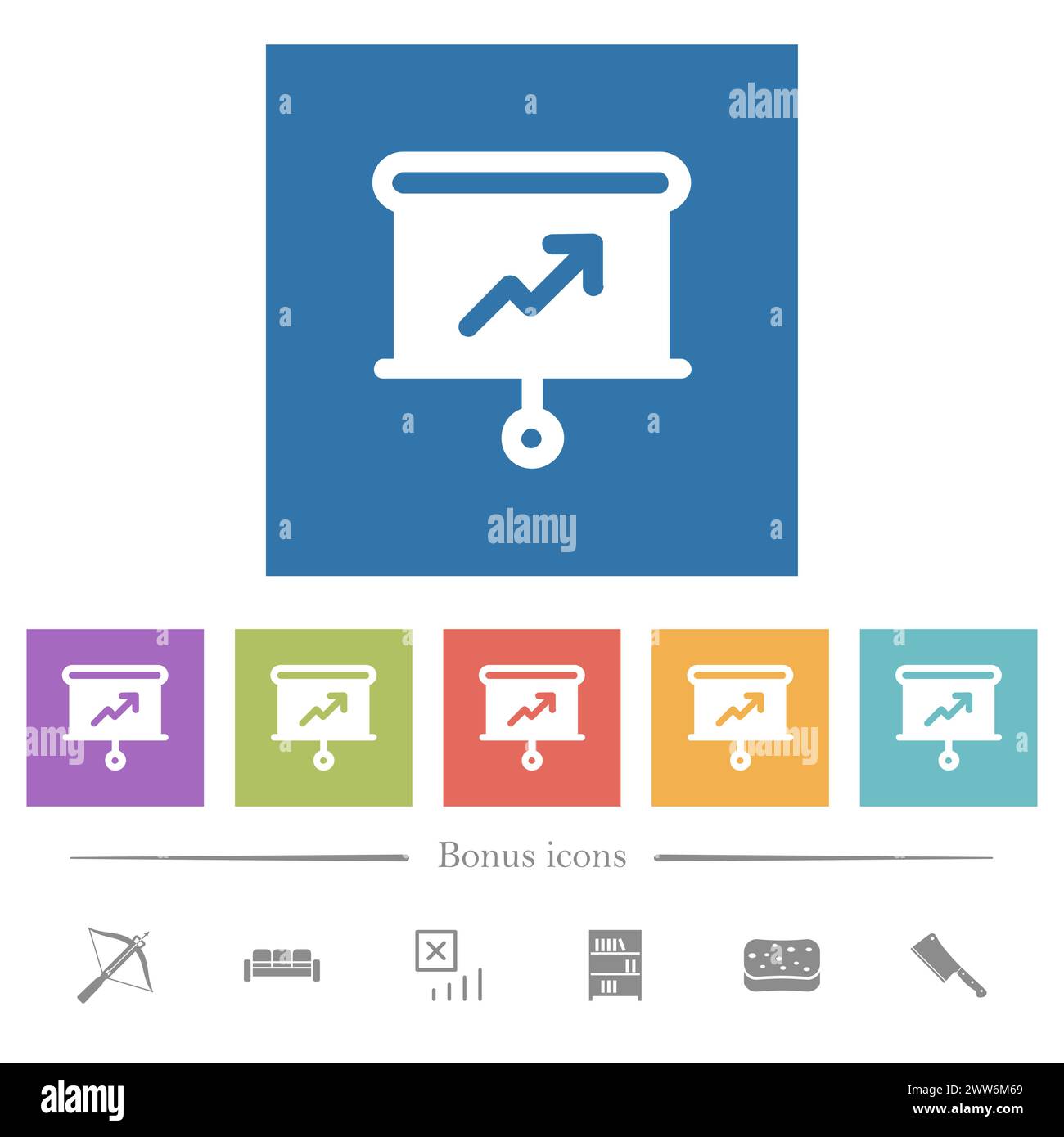 Presentation graph projection solid flat white icons in square ...