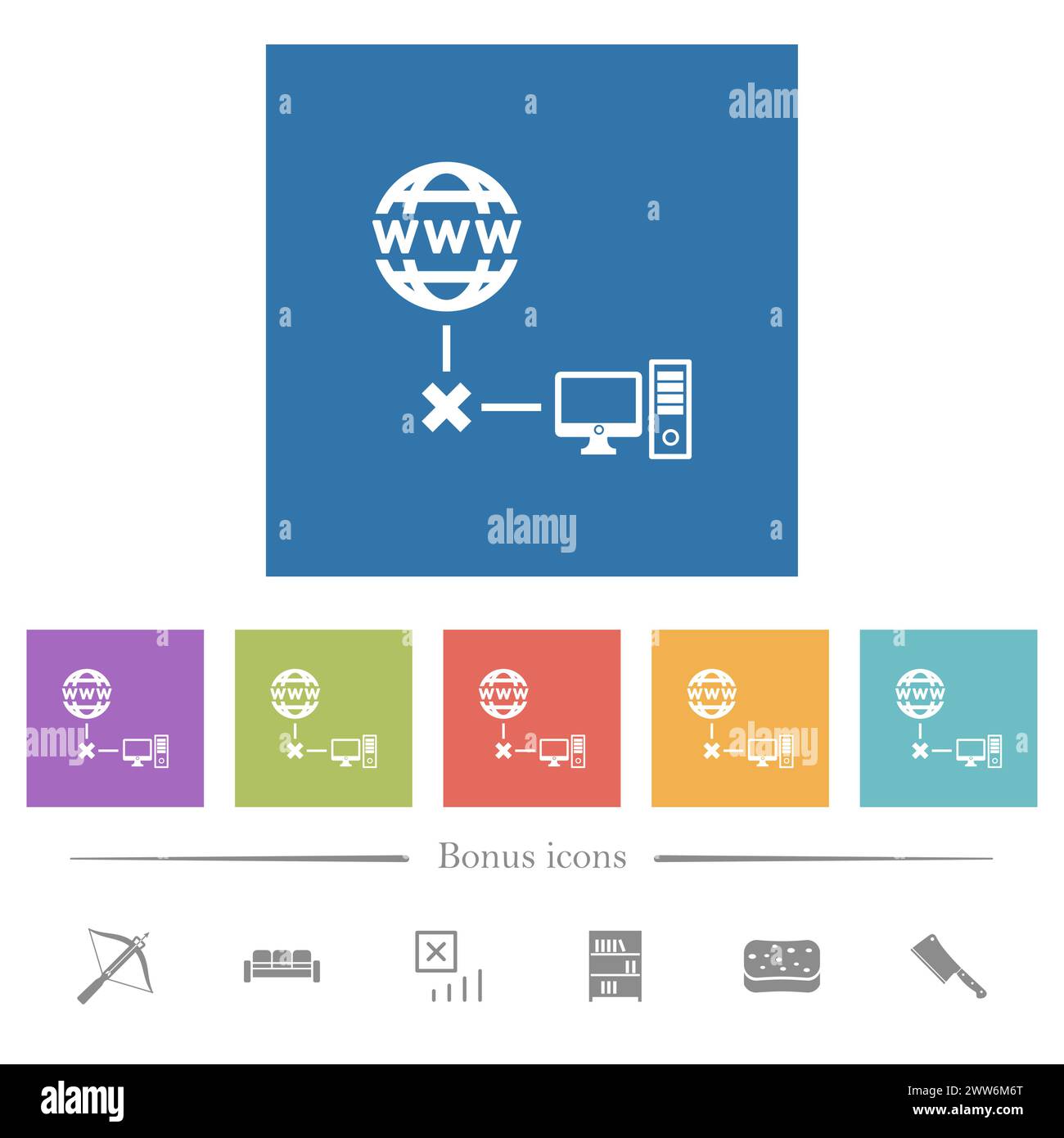 Offline computer flat white icons in square backgrounds. 6 bonus icons ...
