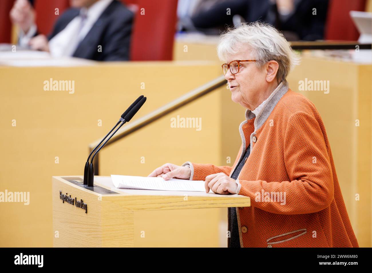 Munich, Germany. 21st Mar, 2024. Ramona Storm (AfD) speaks at a plenary session in the Bavarian ...