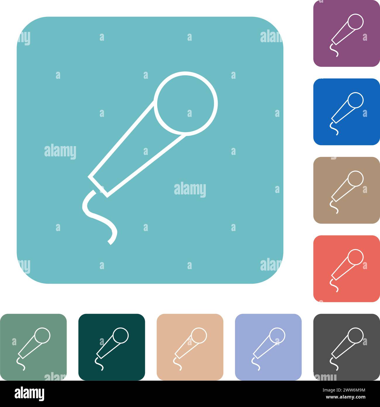 hand microphone with cord outline white flat icons on color rounded ...