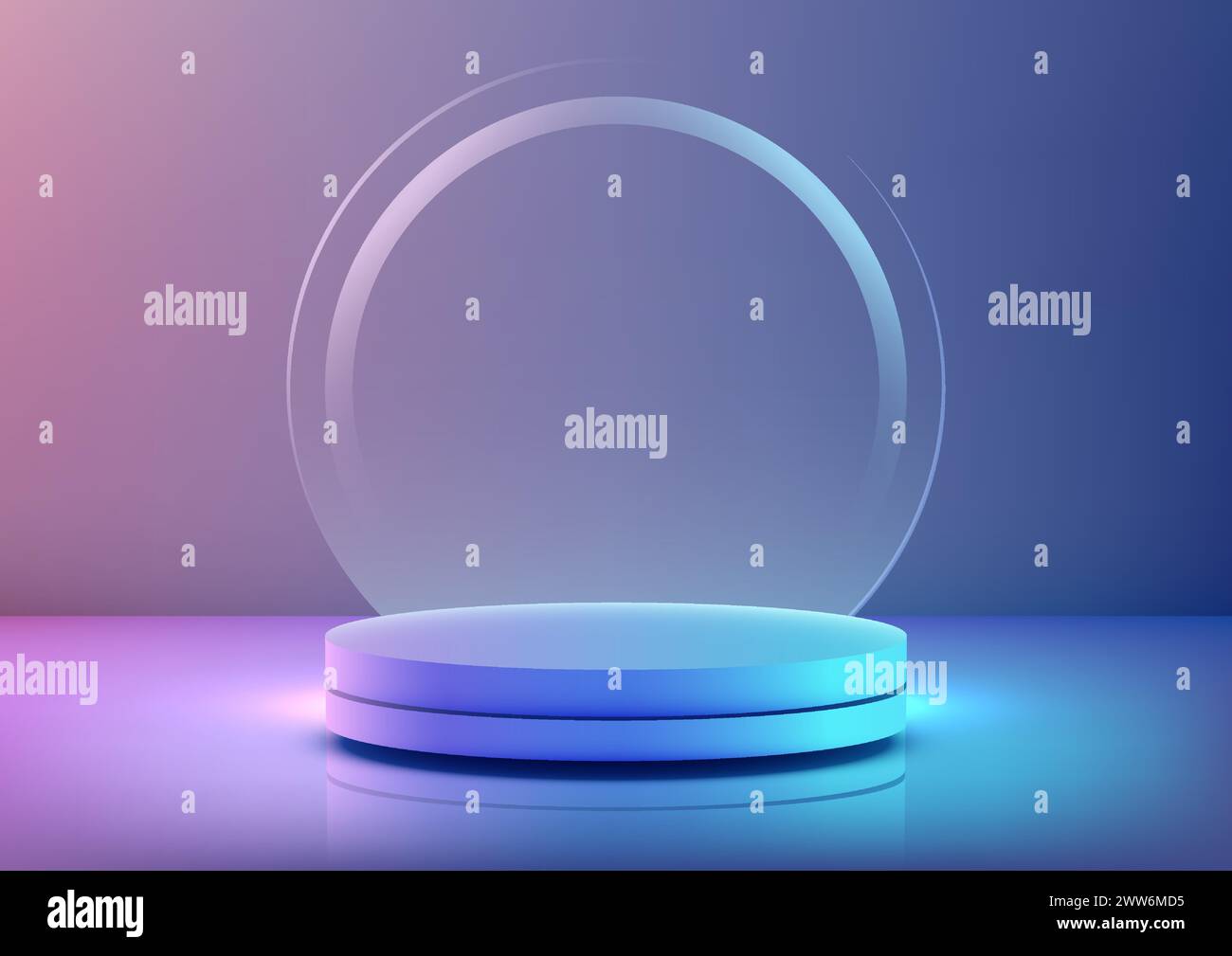 3D neon colors podium with round glass podium with blue and purple ...