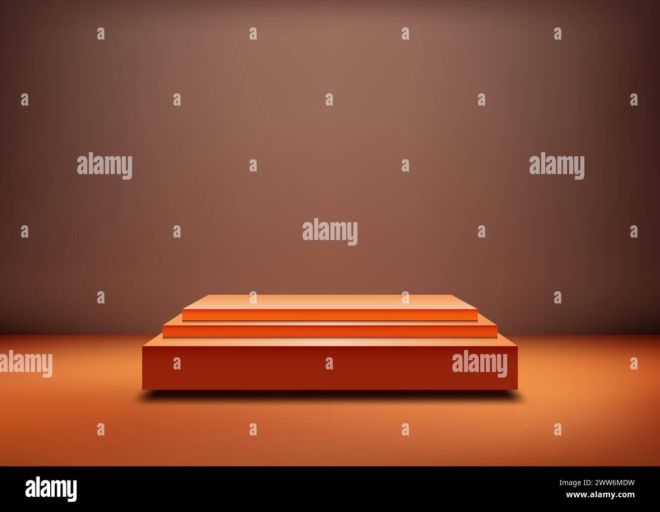 3D stack orange boxes podium sits on a flat brown background. Vector ...