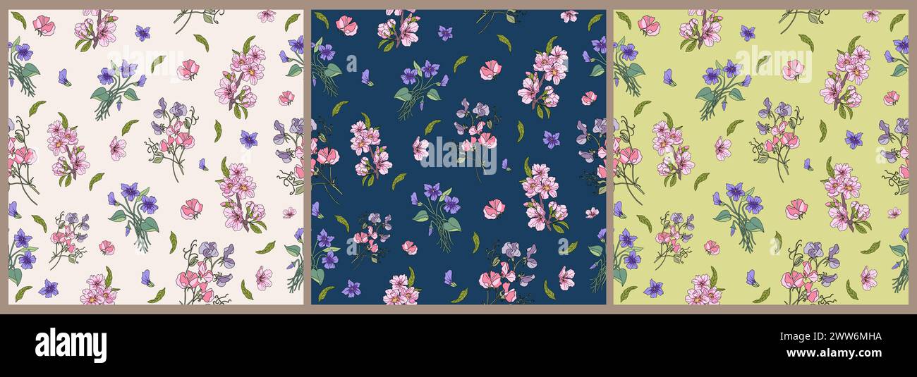 Seamless pattern with spring flowers and leaves Stock Vector Image ...