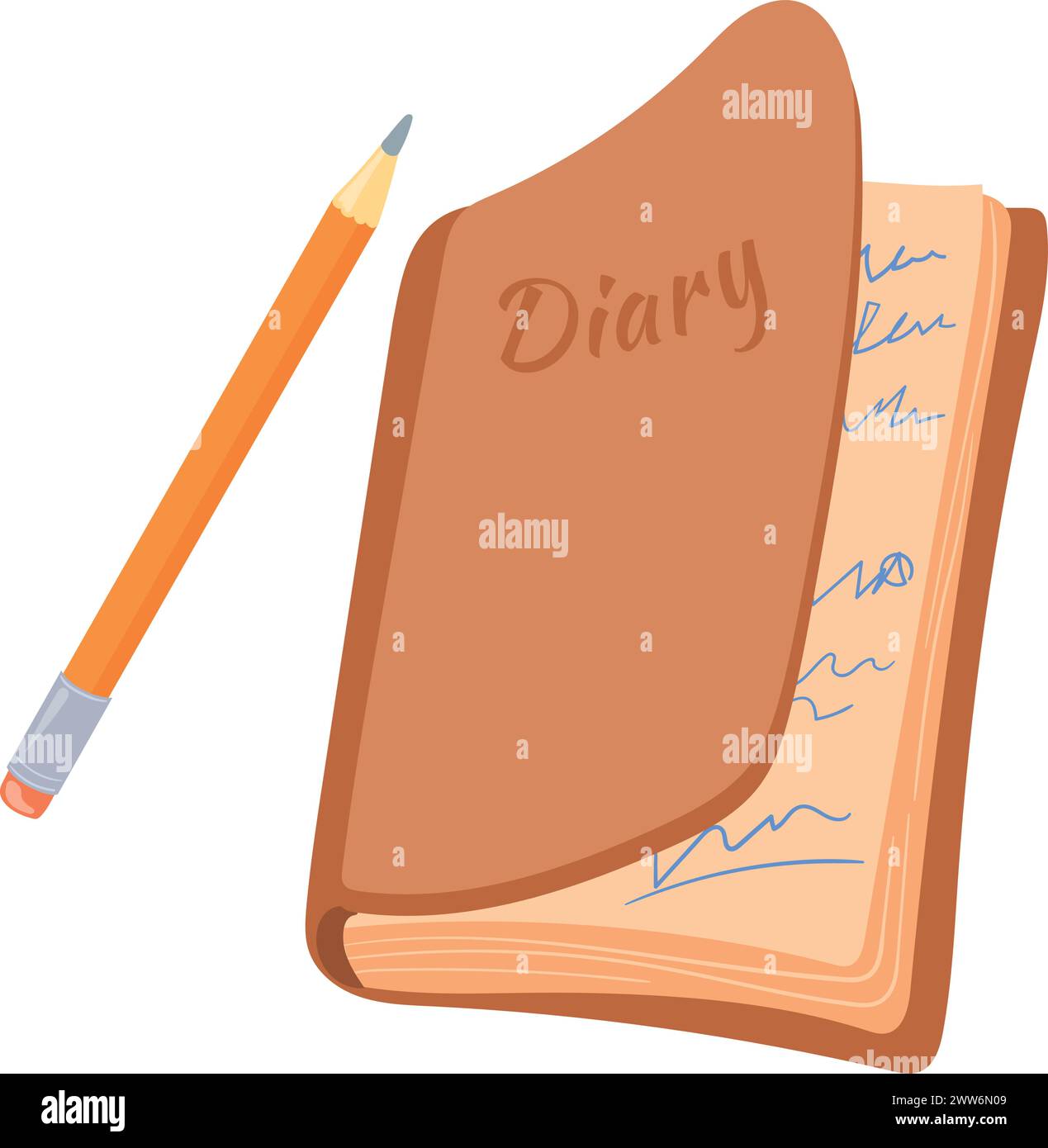 Diary cartoon icon. Pencil drawing school paper isolated on white ...