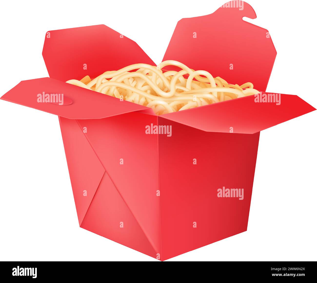 Red noodle box. Asian fast food pack isolated on white background Stock ...