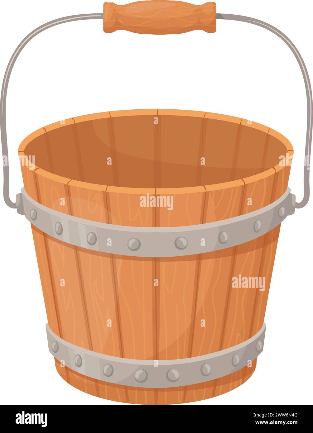 Empty wooden bucket cartoon icon. Rural farm isolated on white ...