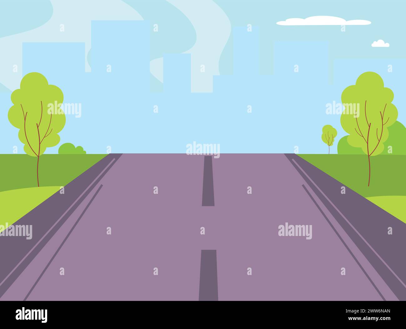 Road to city. Highway landscape. Empty way background. Vector ...