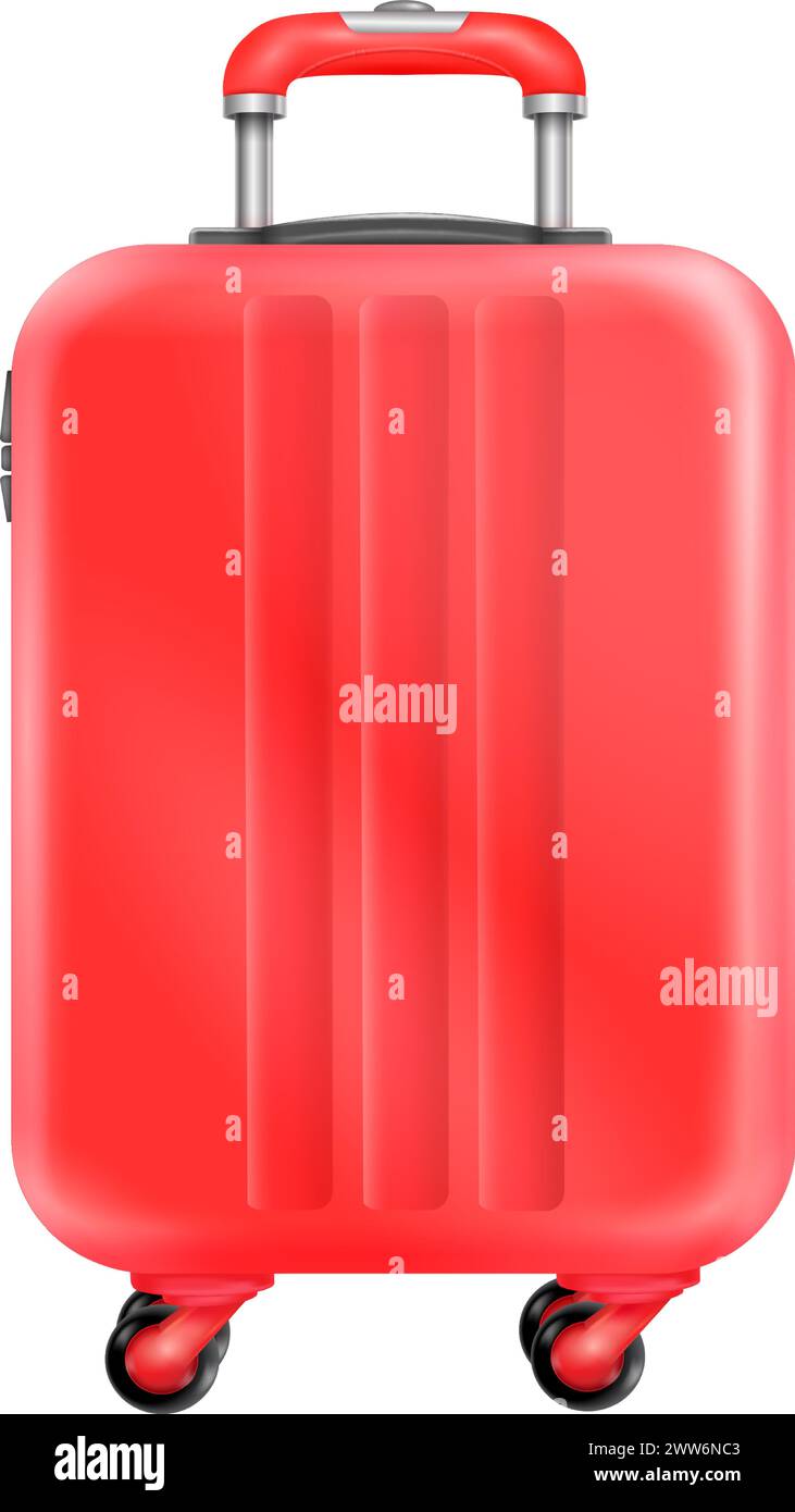 Red suitcase. Realistic metal bag. Luggage mockup isolated on white ...