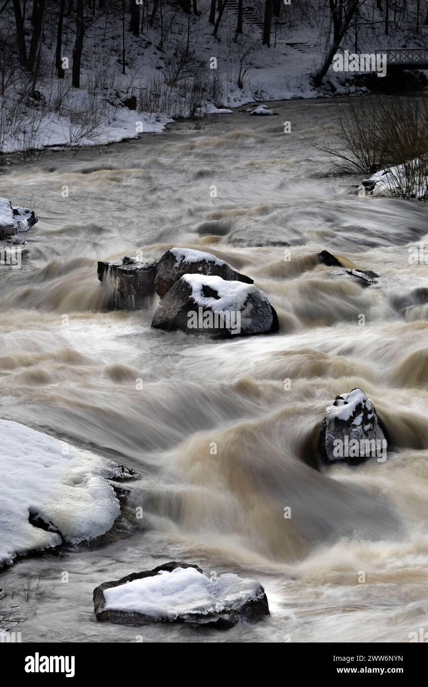 The Dam gates open at Lake Vasman in Ludvika, Sweden, due to snowmelt ...