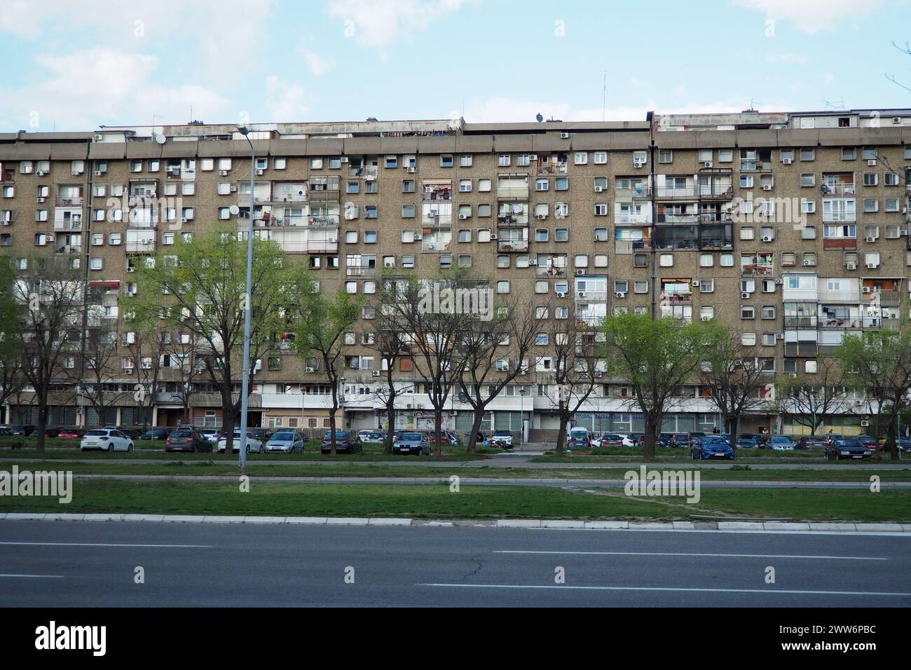 Belgrade, Serbia 03.17.24: Televizorka building in block 28. Concrete ...