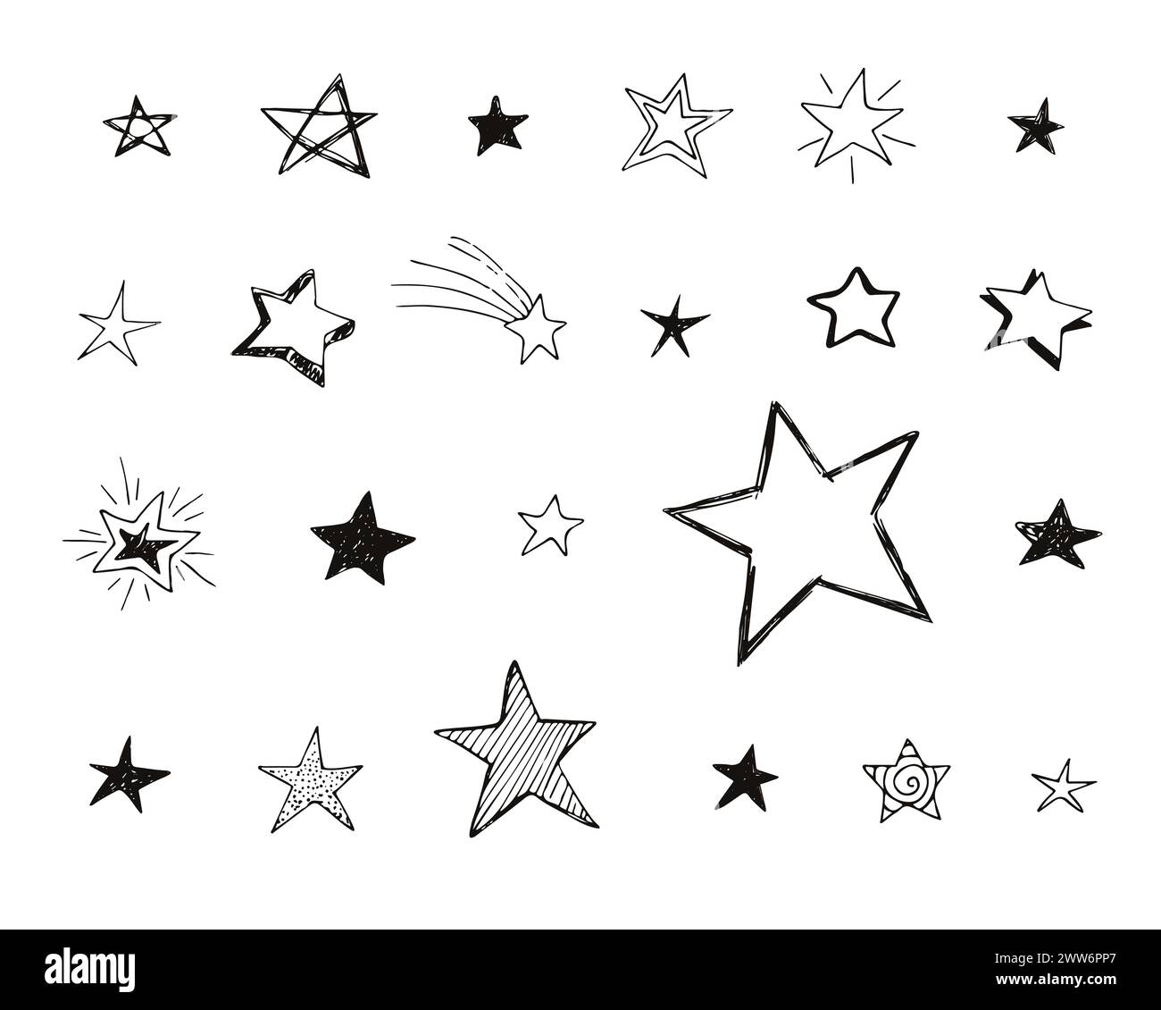 Vector collection of 23 hand drawn stars isolated on white background ...