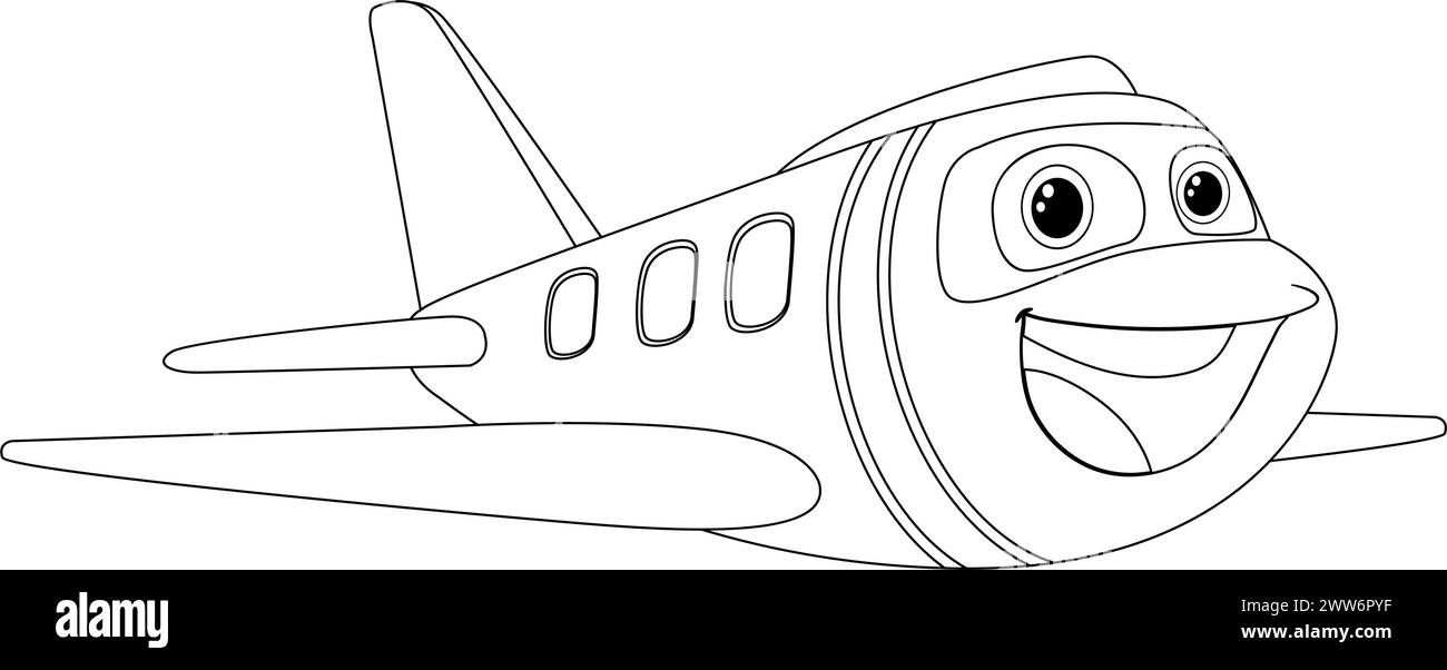 Black and white line art of a smiling airplane Stock Vector Image & Art ...