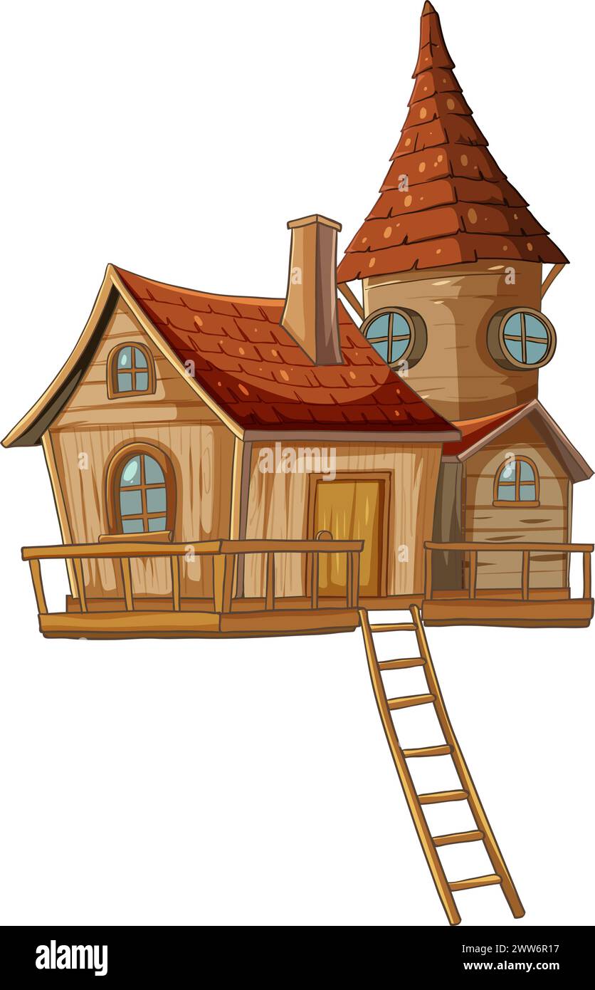 Cartoon-style treehouse with whimsical design elements Stock Vector ...