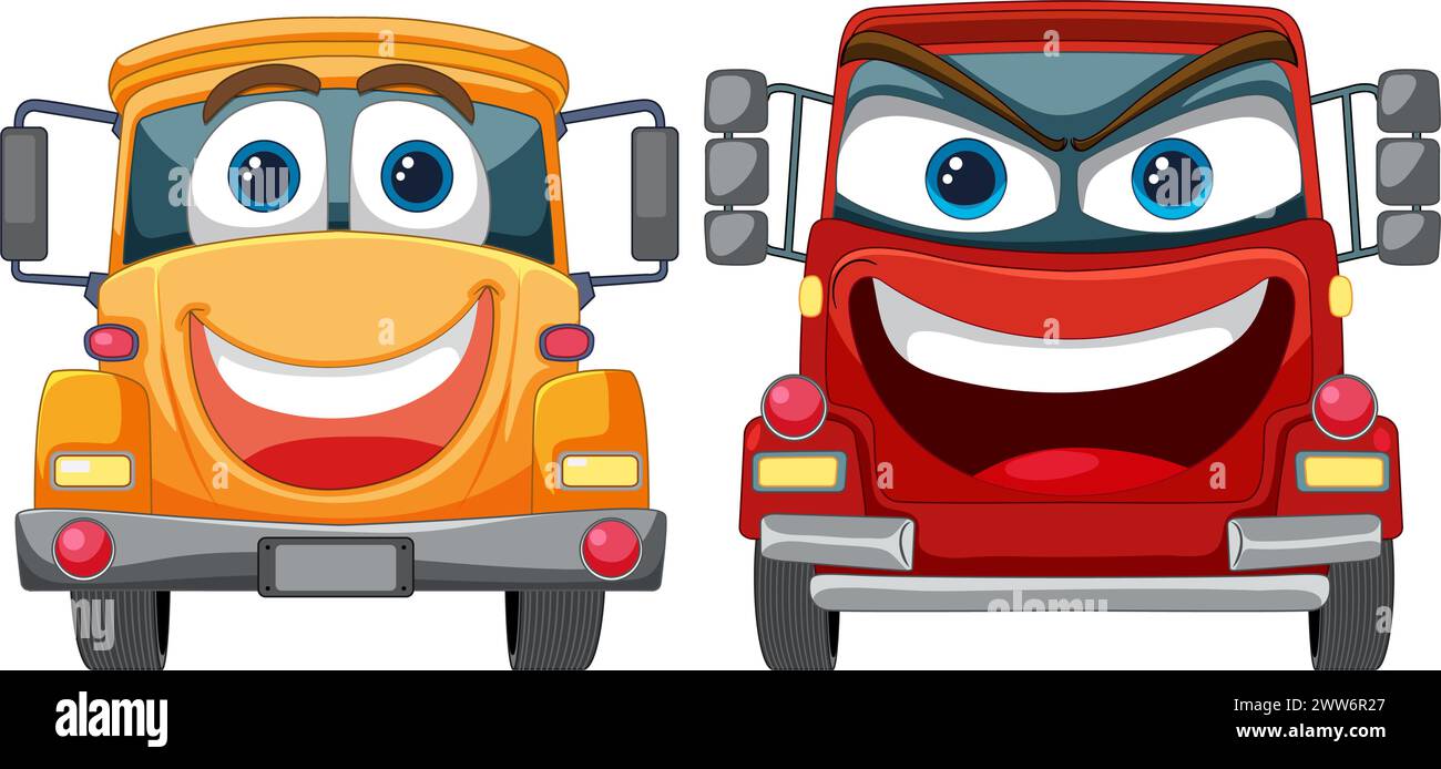 Two smiling animated vehicles with expressive eyes Stock Vector Image ...